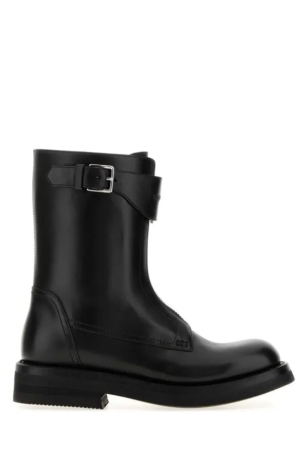 Alexander McQueen Leather Biker Boots - Black