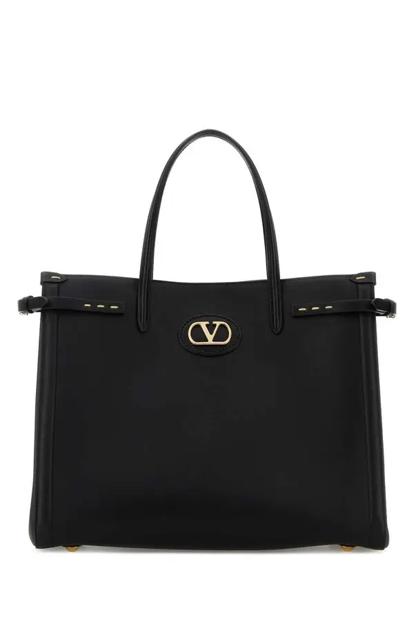 Valentino Garavani Leather Vlogo Signature Shopping Bag - Black