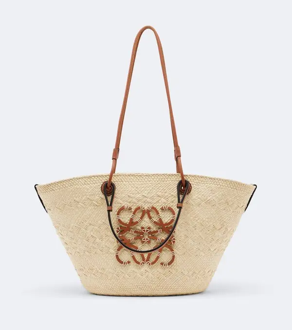 Loewe Anagram Leather-trimmed Woven Basket Bag - Beige