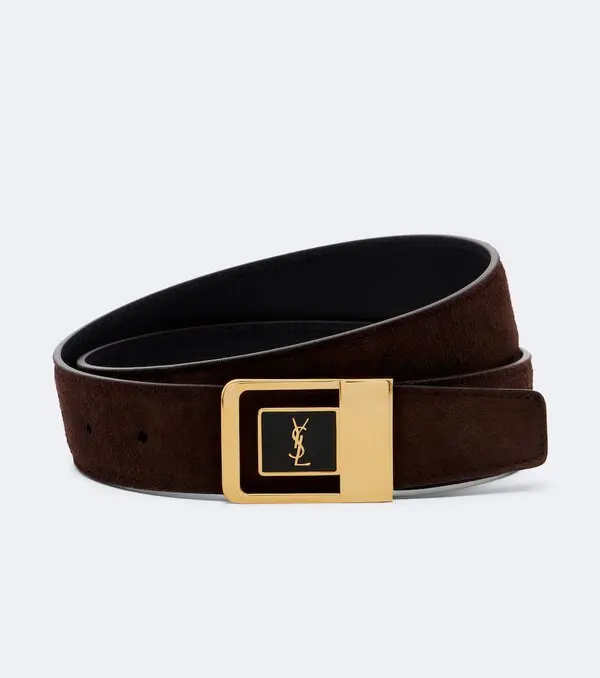 Saint Laurent Cassandre Suede Belt - Brown