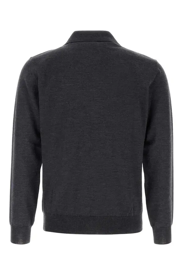 Valentino Garavani Charcoal Wool Polo Shirt - Gray