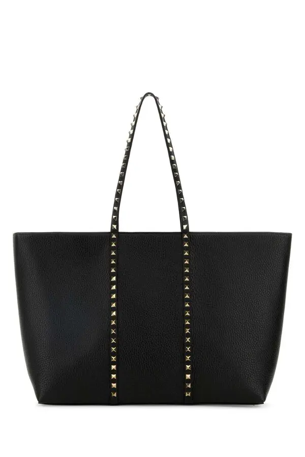 Valentino Garavani Leather Medium Rockstud Shopping Bag - Black