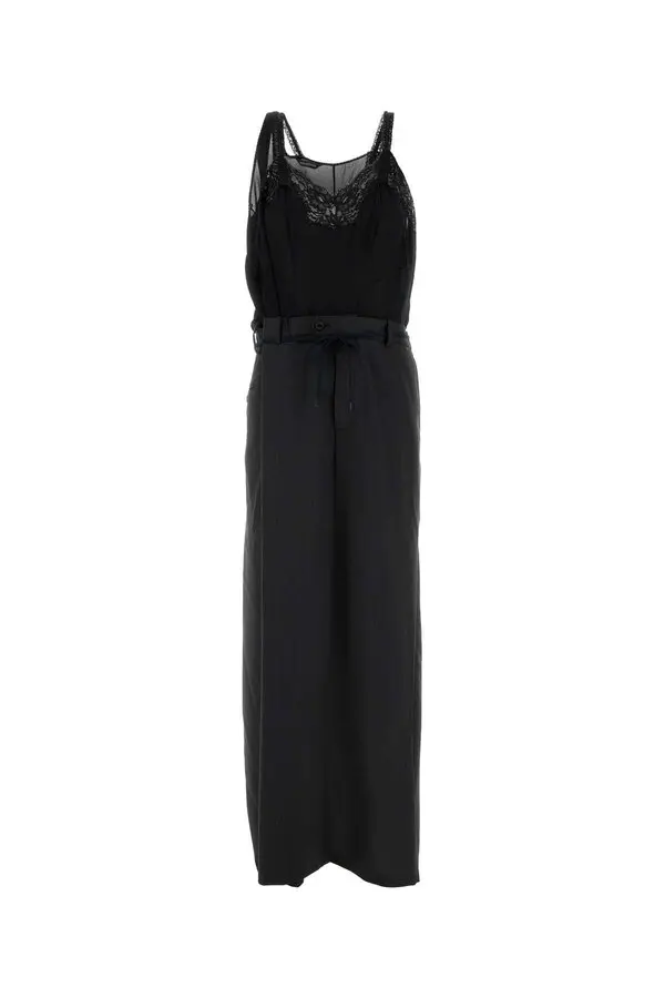 Balenciaga Georgette And Jersey Patched Slip Dress - Black