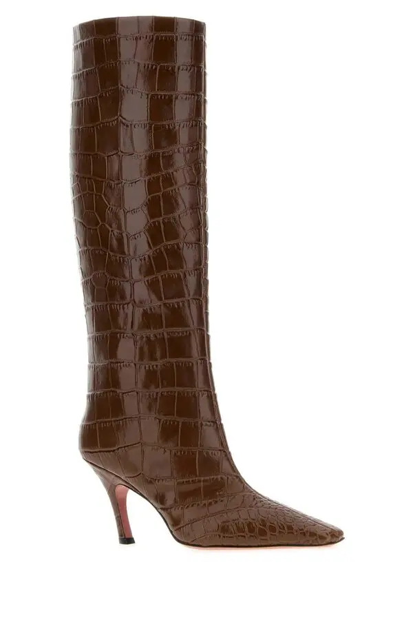 Amina Muaddi Leather Mona Boots - Brown