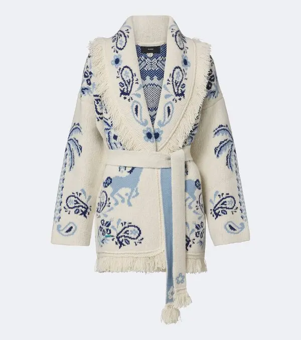 Alanui Island Roots Foulard Wool, Cashmere, And Cotton Cardigan - Blue