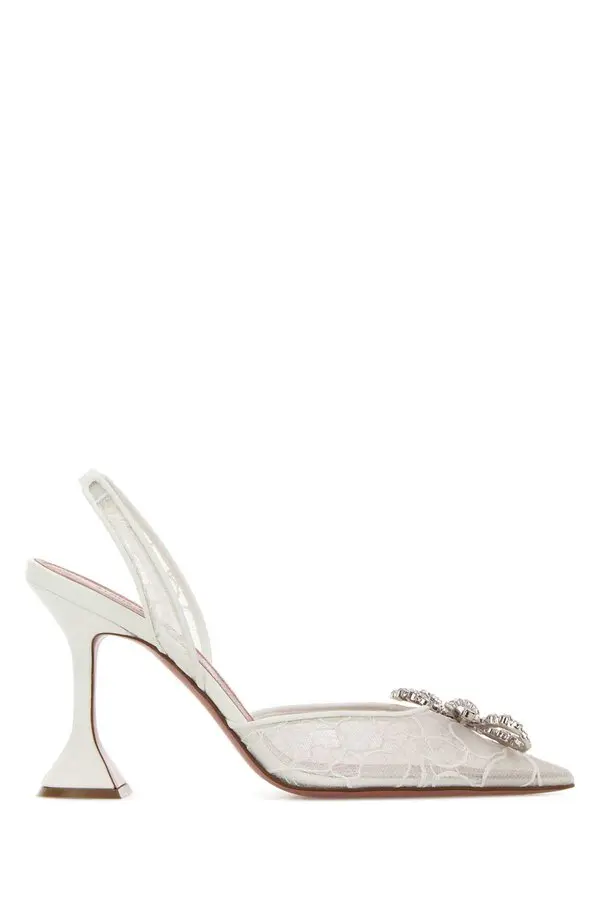 Amina Muaddi Lace Rosie Pumps - White