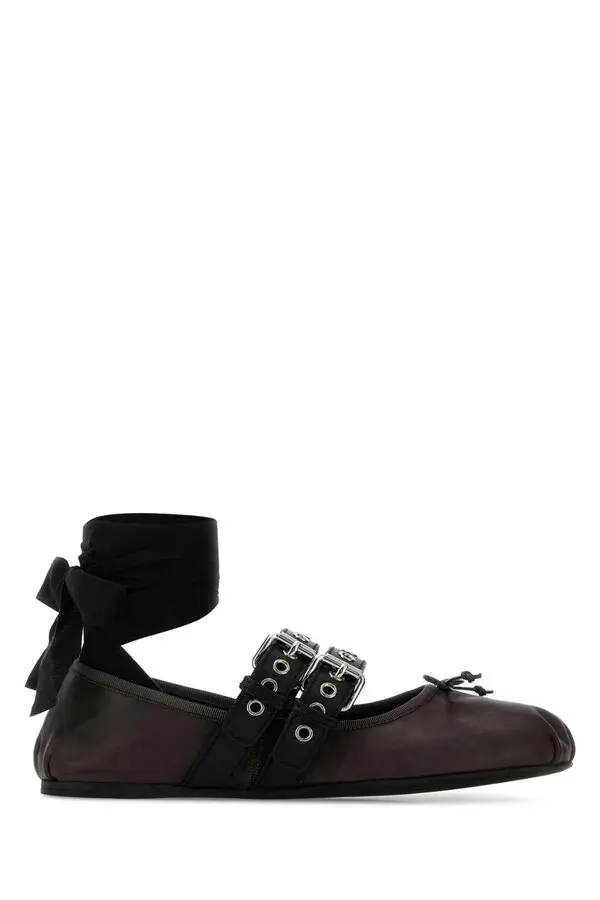 Miu Miu Dark Leather Ballerinas - Brown