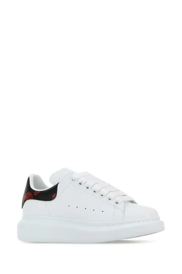 Alexander McQueen Leather Sneakers With Printed Leather Heel - White