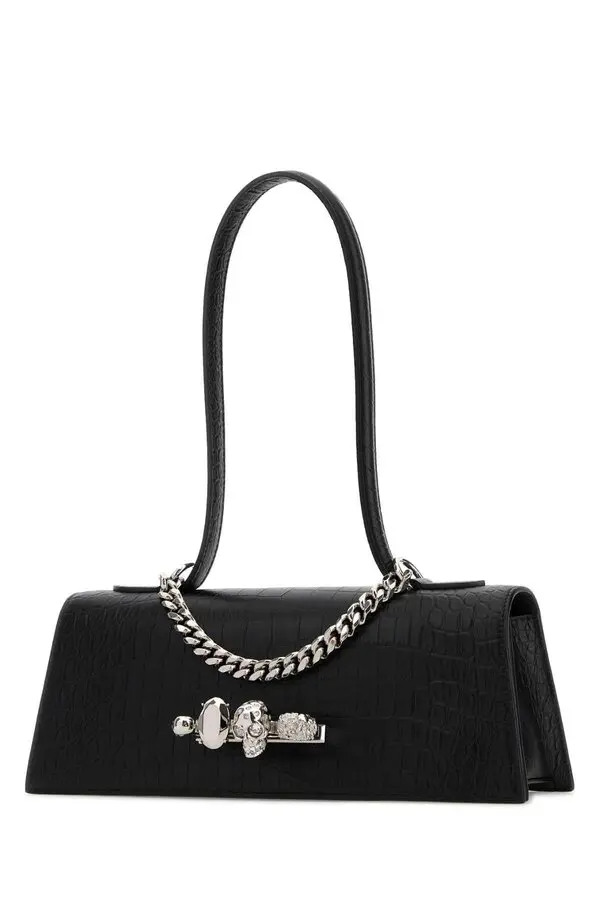 Alexander McQueen Leather Jewelled Shoulder Bag - Black