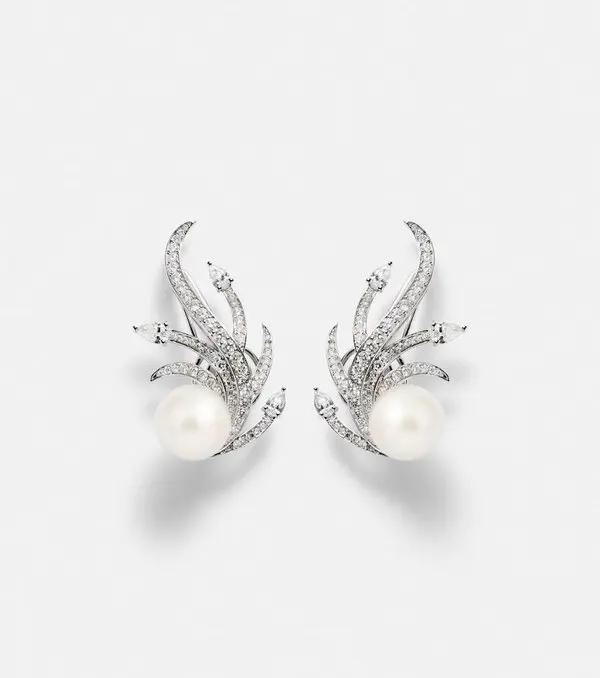 Yeprem Pearlescent 18kt White Gold Earrings With Diamonds And Pearls - Silver
