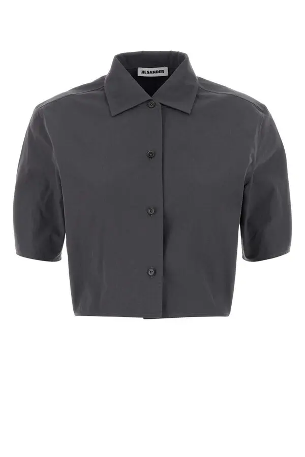 JIL SANDER Dark Grey Poplin Shirt - Gray