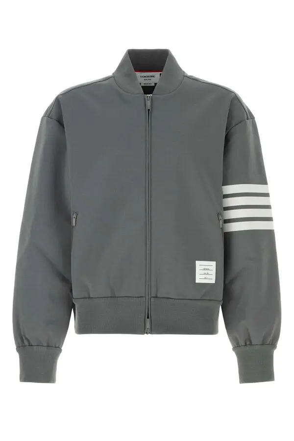 Thom Browne Grey Stretch Viscose Blend Bomber Jacket - Gray