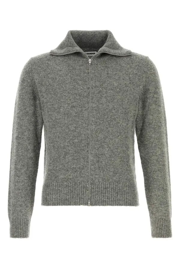 JIL SANDER Grey Wool Blend Cardigan - Gray