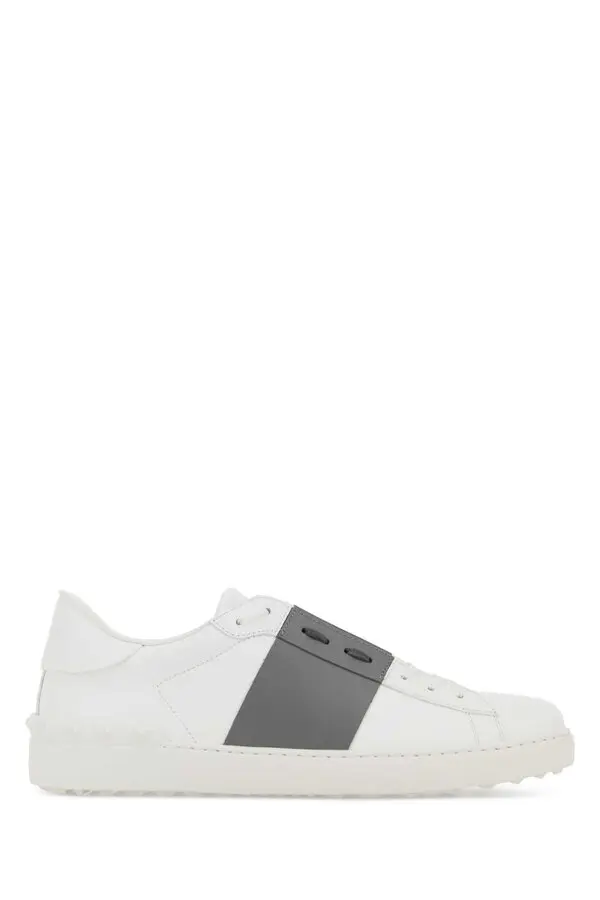 Valentino Garavani Leather Open Sneakers With Grey Band - White