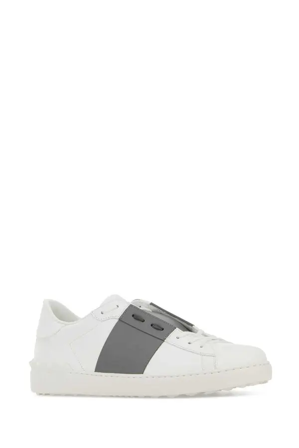 Valentino Garavani Leather Open Sneakers With Grey Band - White
