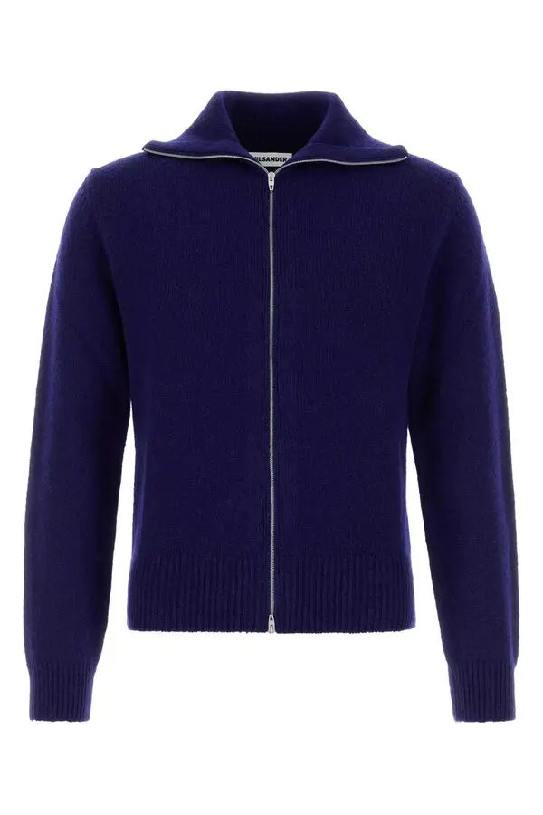 JIL SANDER Wool Blend Cardigan - Blue