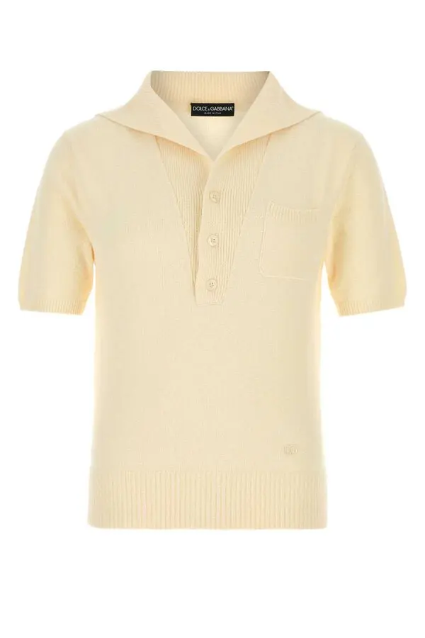 Dolce & Gabbana Cream Cotton Blend Polo Shirt - Yellow