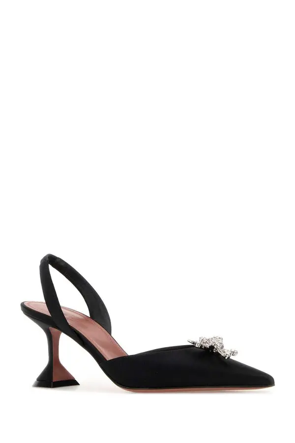 Amina Muaddi Satin Rosie Pumps - Black