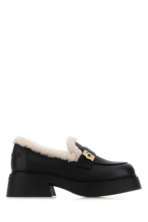 FERRAGAMO Leather Caminia Loafers - Black