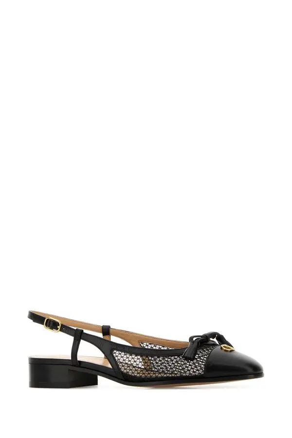 Valentino Garavani Mesh And Leather Ballerinas - Black