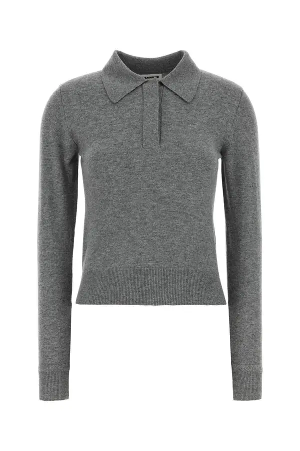 JIL SANDER Grey Wool Polo Shirt - Gray
