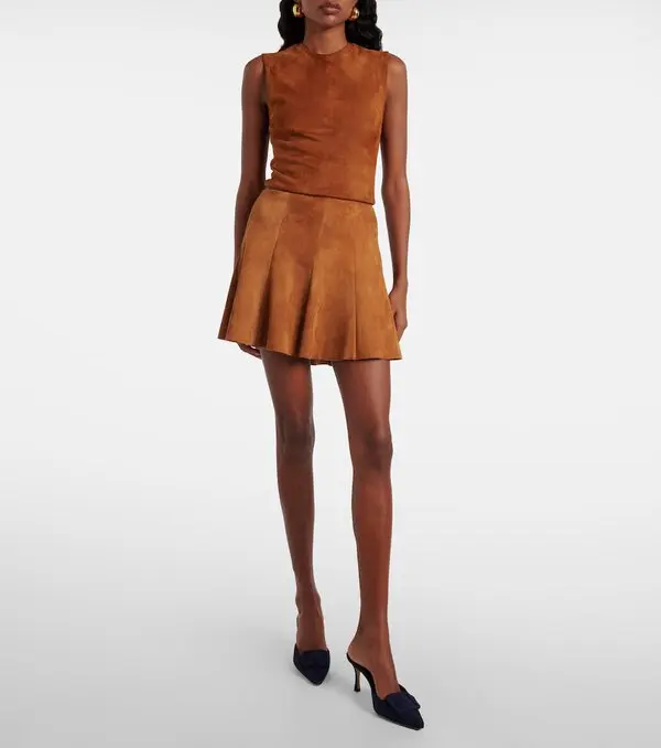 Stouls Mila Pleated Suede Miniskirt