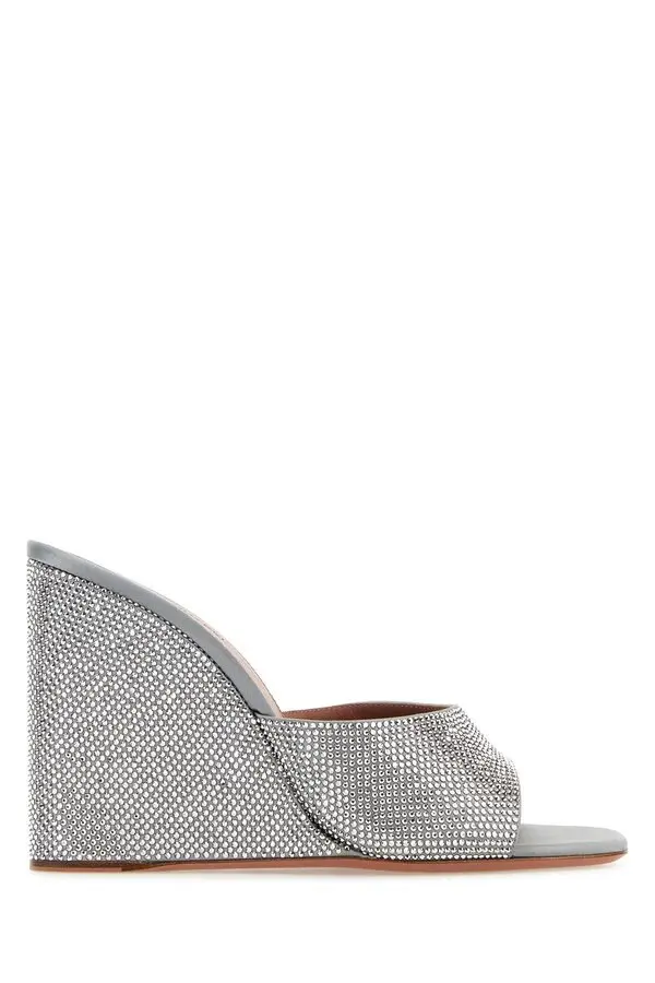 Amina Muaddi Crystal Embellished Wedge Mules - Multicolor