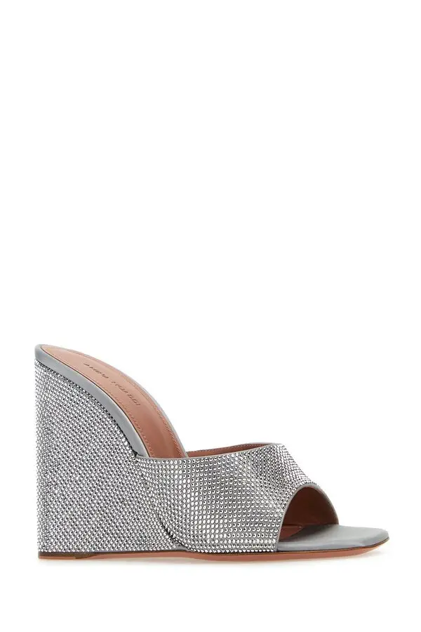 Amina Muaddi Crystal Wedge Mules