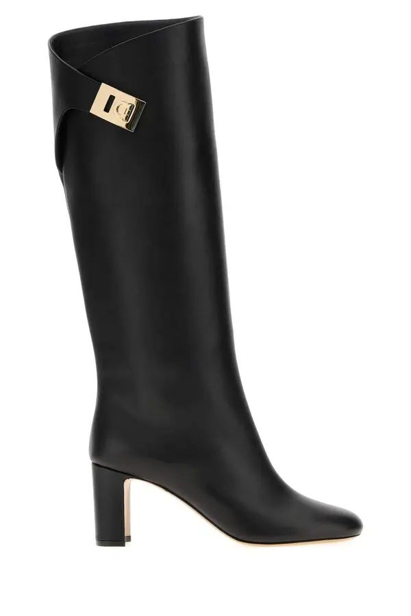 FERRAGAMO Leather Knee High Boots - Black