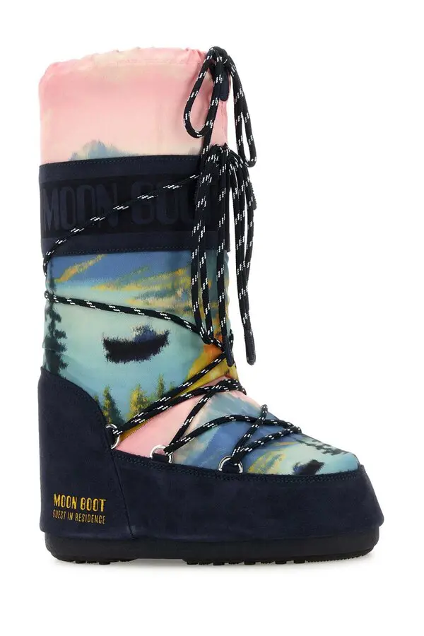 Moon Boot Printed Canvas And Suede X Guest In Residence Icon Boots - Multicolor