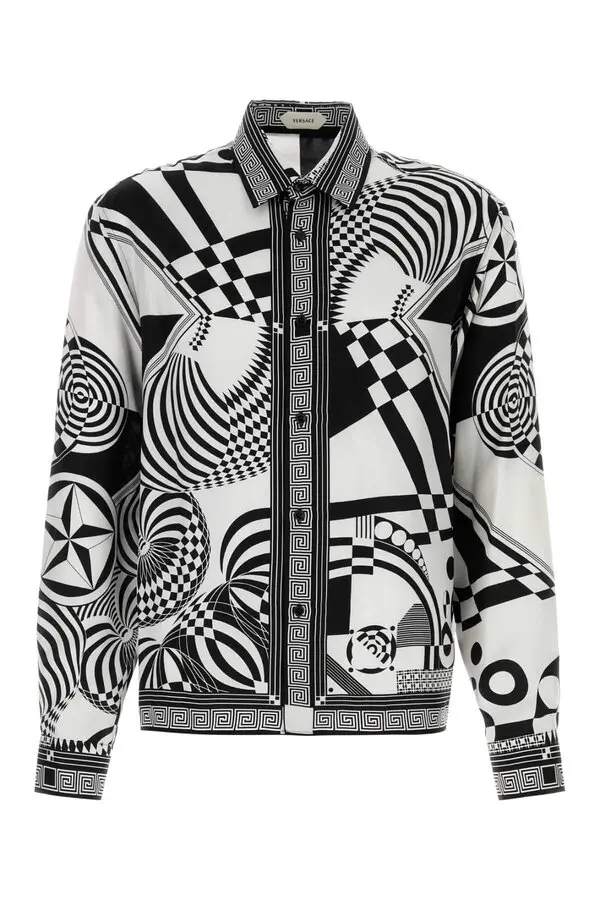 Versace Informal Shirt Silk Twill Optical Teatro Foulard P - Multicolor