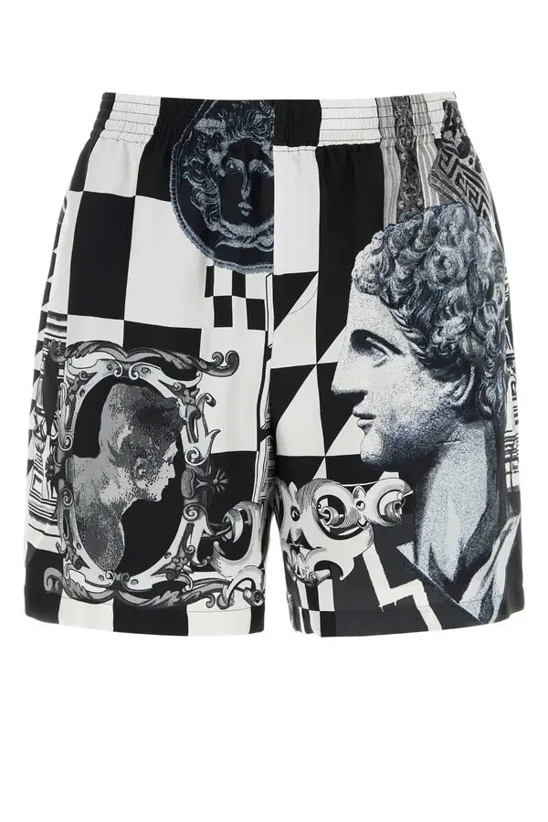 Versace Shorts Silk Twill Print Medusa Collage