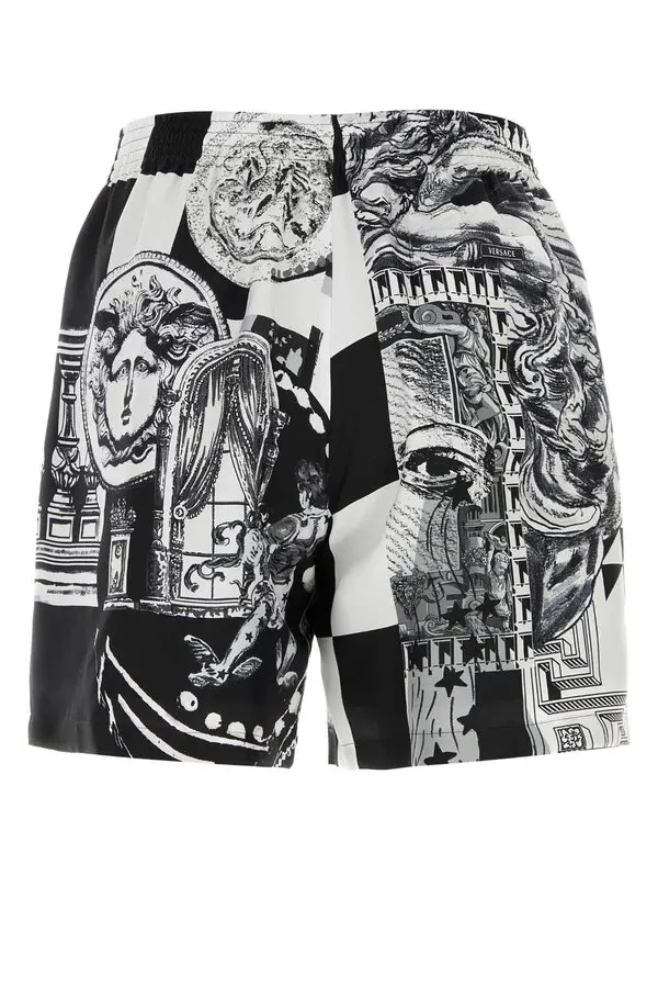 Versace Shorts Silk Twill Print Medusa Collage