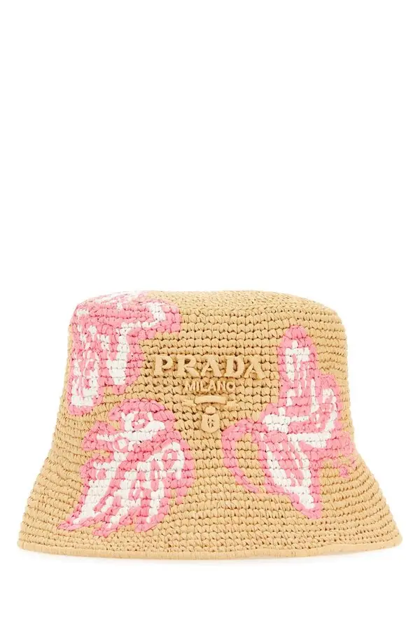 Prada Raffia Bucket Hat - Brown