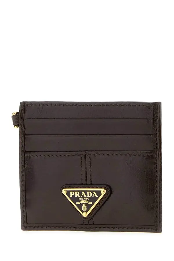 Prada Dark Leather Card Holder - Brown