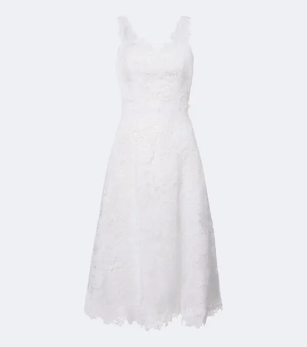 Carolina Herrera Floral Guipure Lace Midi Dress - White