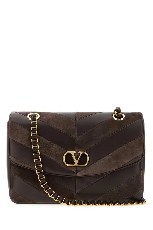 Valentino Garavani Leather And Suede Medium Djuna Shoulder Bag - Brown