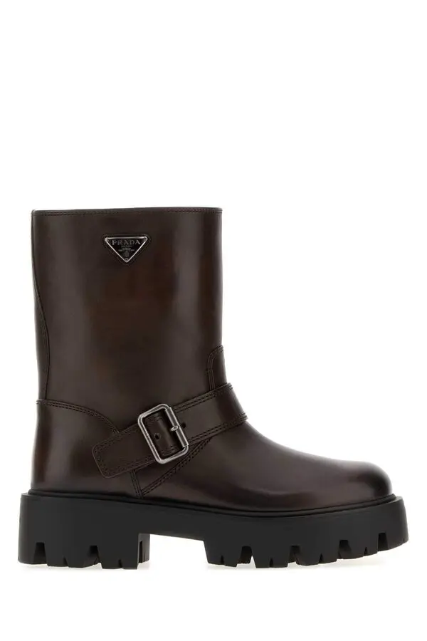 Prada Leather Ankle Boots - Brown