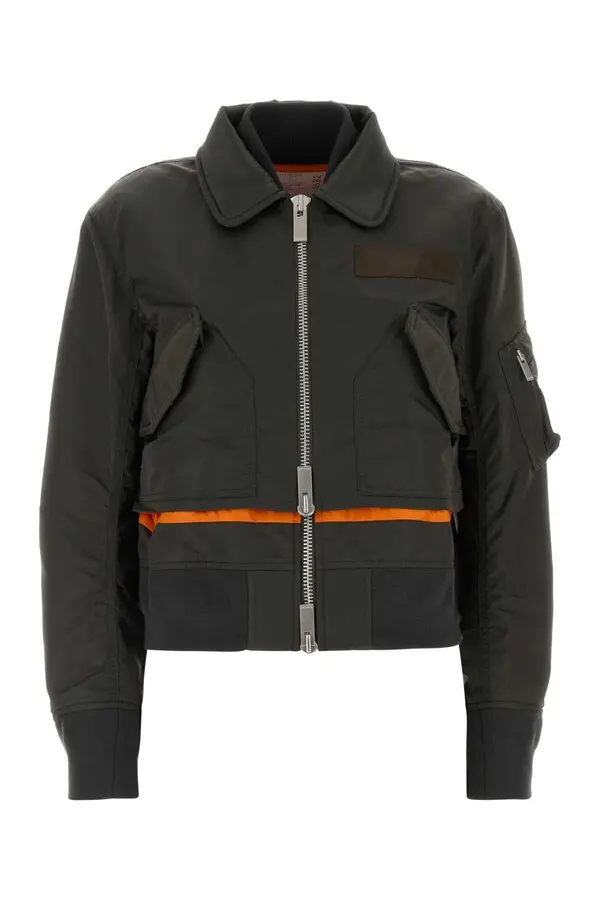 Sacai Olive Nylon Bomber Jacket - Green