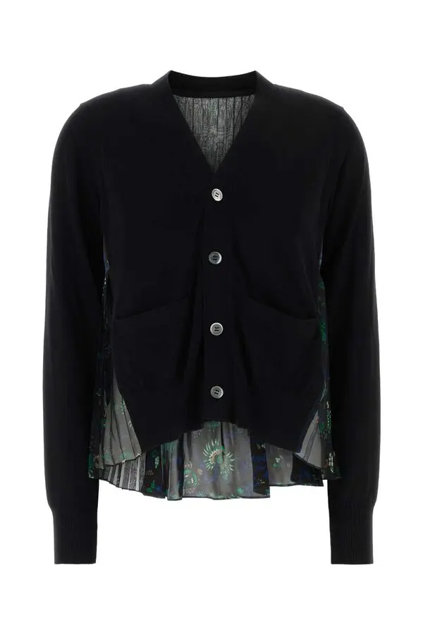 Sacai Cotton And Organza Cardigan - Black