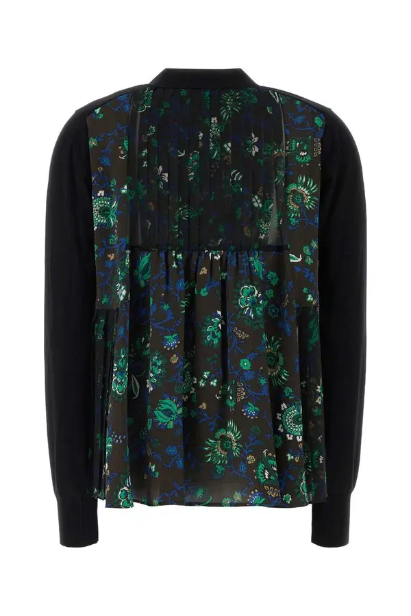 Sacai Cotton And Organza Cardigan - Black