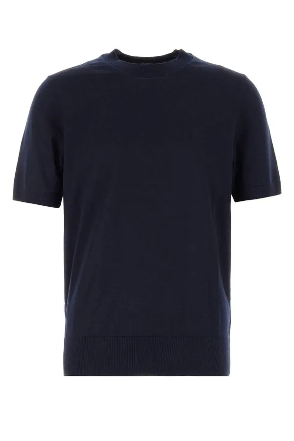 BOSS Cotton Crew Neck Short Sleeve Sweater - Blue