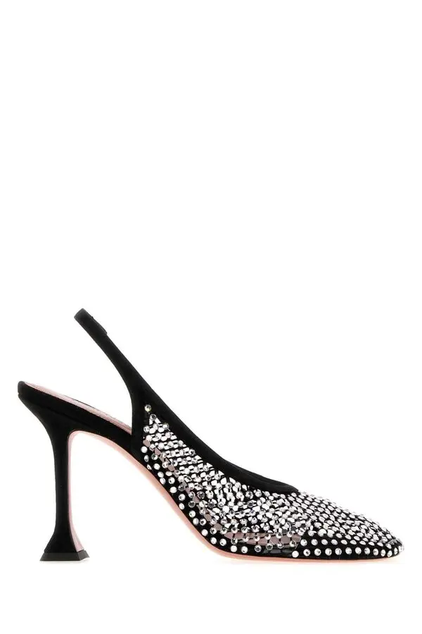 Amina Muaddi Embellished Mesh Dolly Pumps - Black