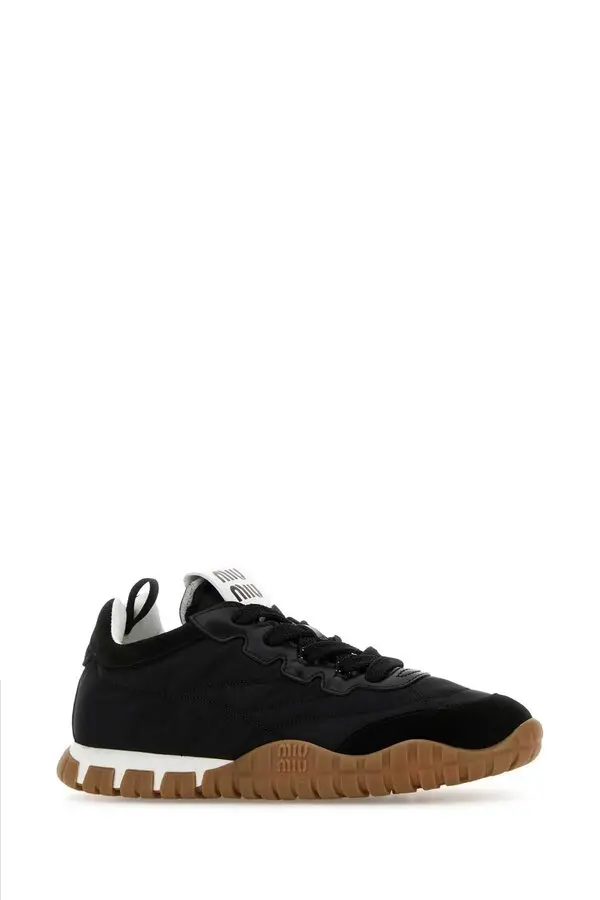 Miu Miu Re-nylon And Suede Sneakers - Black