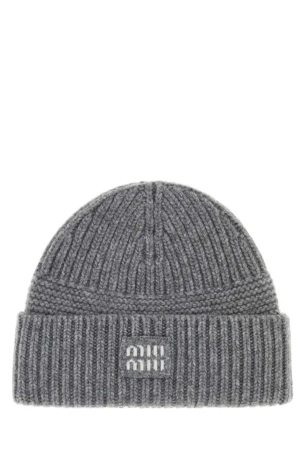 Miu Miu Wool Blend Beanie Hat - Gray