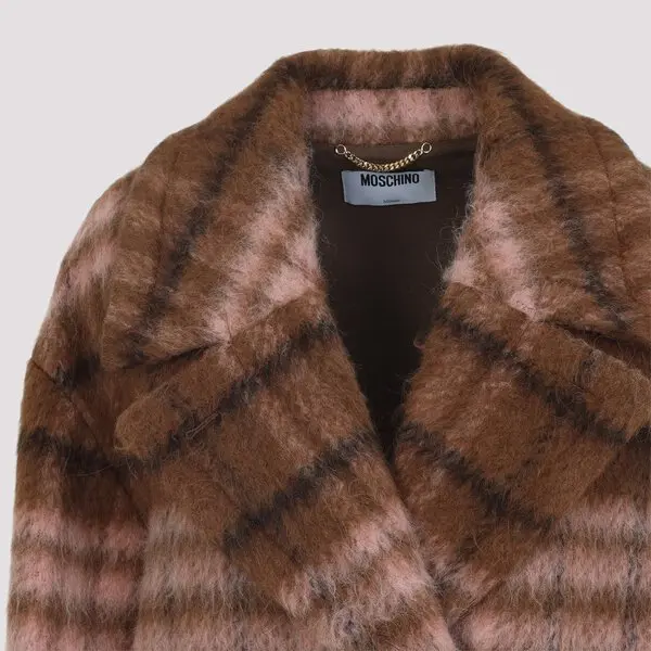 Moschino Check Coat - Brown