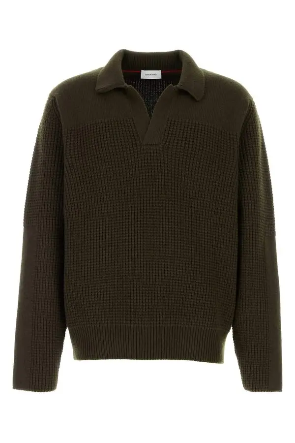 FERRAGAMO Olive Wool Sweater - Green