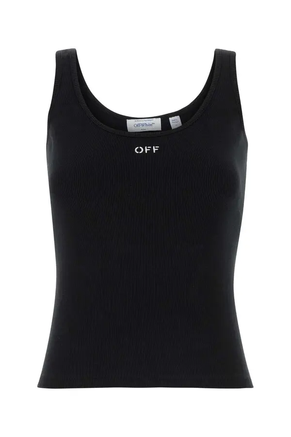 Off-White Stretch Cotton Tank Top - Black