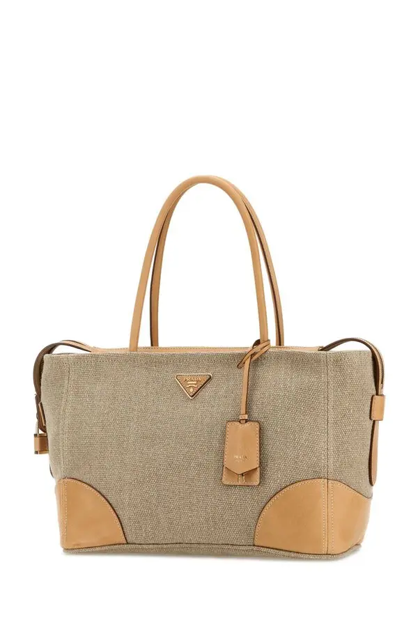 Prada Cappuccino Canvas Shopping Bag