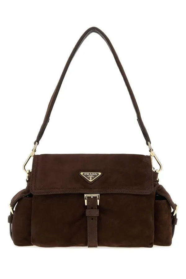 Prada Dark Suede Shoulder Bag - Brown